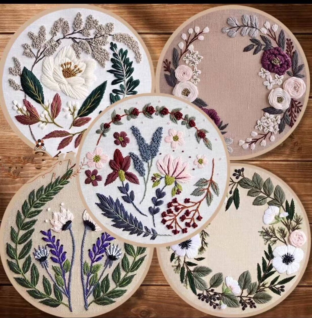 3D Flower Wreath Embroidery Kit: Modern Crewel Beginner Craft - Etsy