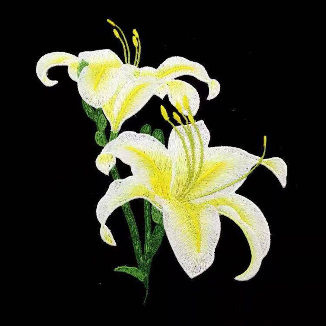 Lily Flower Embroidered Iron on Patch: DIY Applique (16x17.5cm) - Etsy