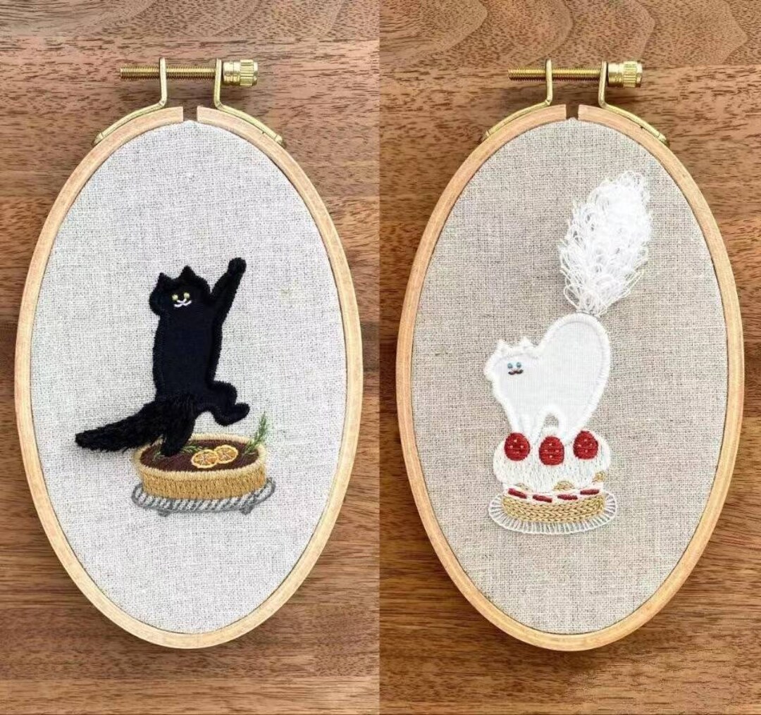 Cute Cat Embroidery Kit/white Cat Embroidery,plant Embroidery Kit ...
