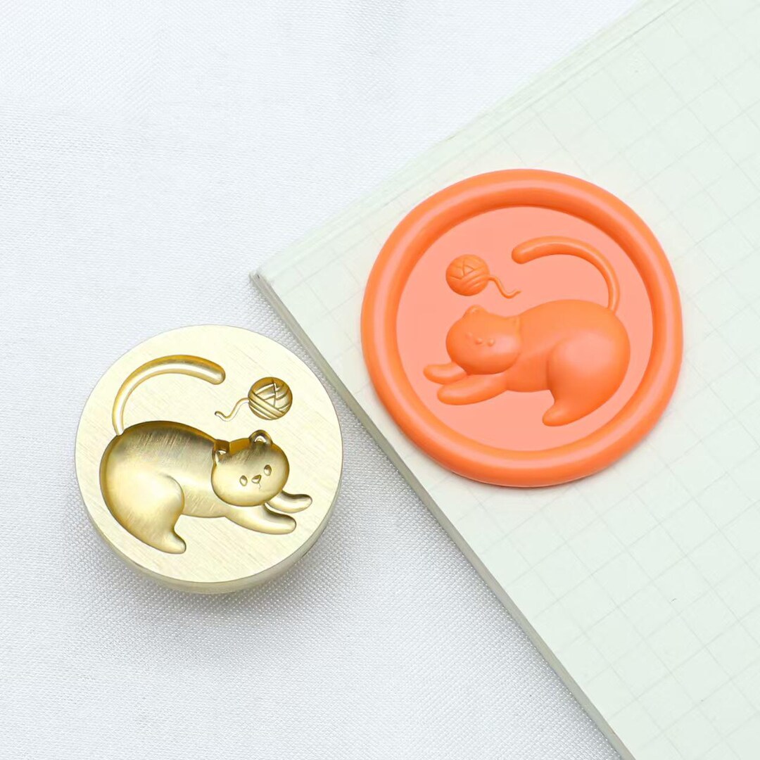 3D Cat Wax Seal Stamp/cute Cat and Wood Yarn Wax Seal Kit /birthday ...