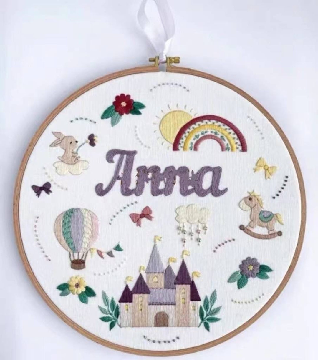 Custom Name With Building Embroidery Kit,diy Bus and Tree Embroidery ...