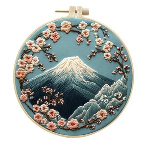 Snowmountain and Sakura Embroidery Kit,snow Mountain and Flower ...