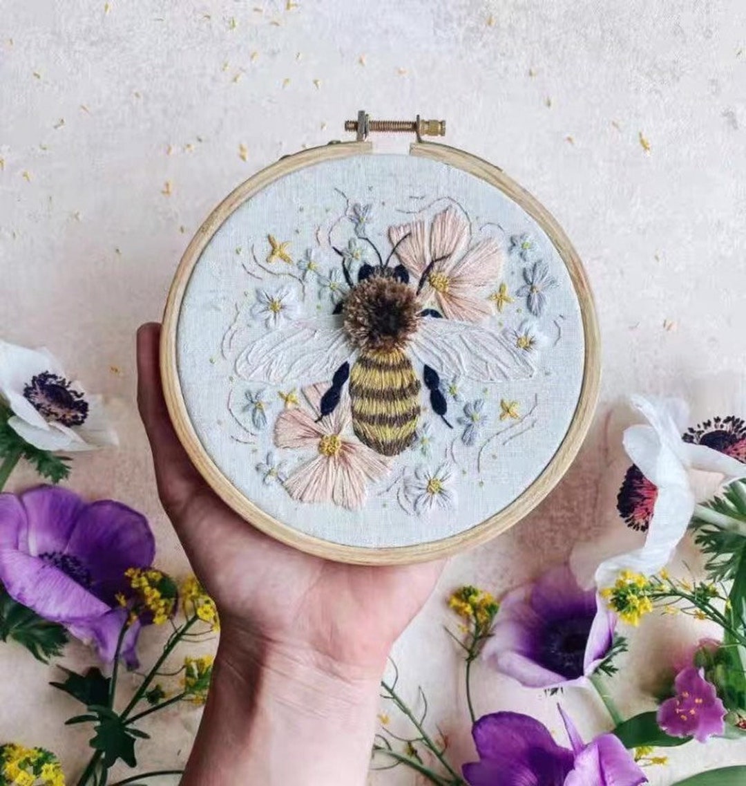 3D Cute Bee Embroidery Kit,flower in Basket Embroidery,bee Flower ...