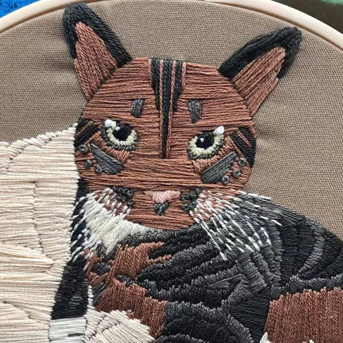3D Cute Cat Embroidery Kitcats Embroidery Kit flower and - Etsy