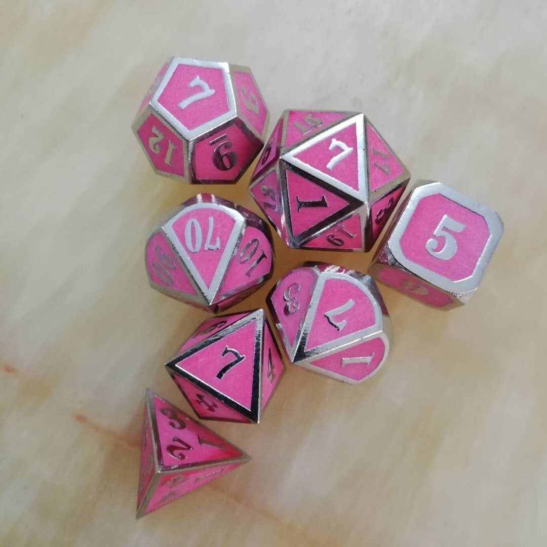 Pink Color Dice With Silver Number for Dungeons and Deagons Set of ...