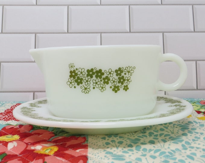 Pyrex Spring Blossom Gravy Boat & Underplate Milk Glass, Vintage ...