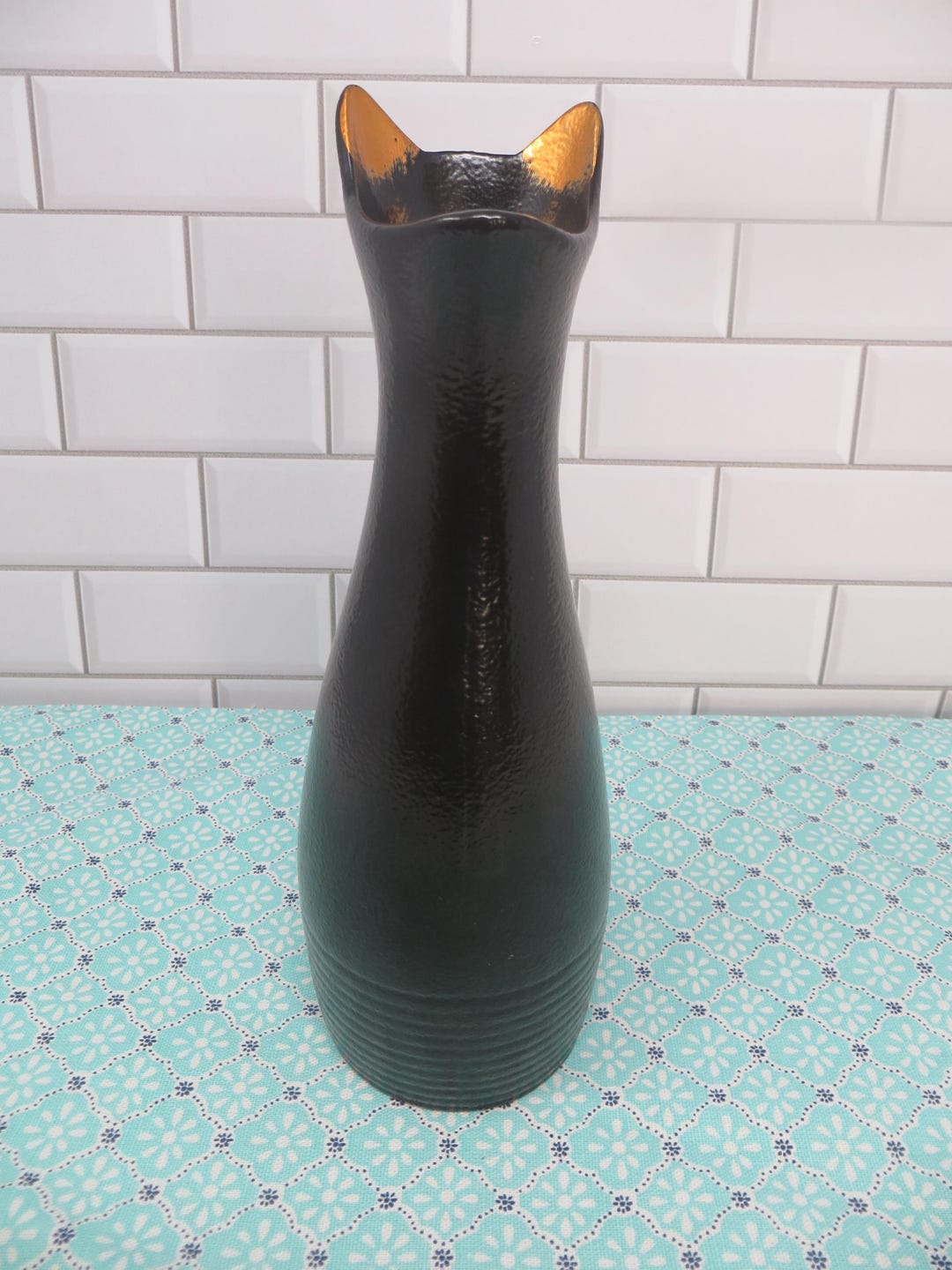 Black Cat Vase With Gold Trim Ears, Ceramic, 8" - Etsy
