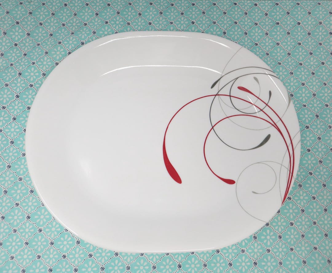 12" Oval Serving Platter Corelle Splendor by Corning, Red & Gray ...