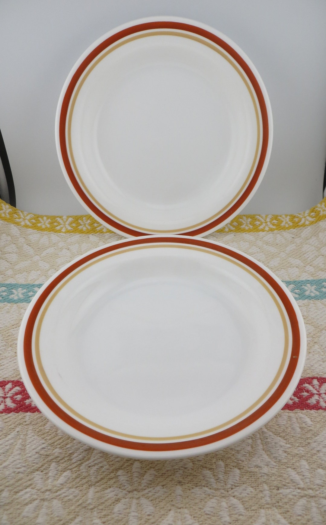 Rim Soup Bowl Cinnamon (corelle) by Corning - Red & Beige Bands - Etsy