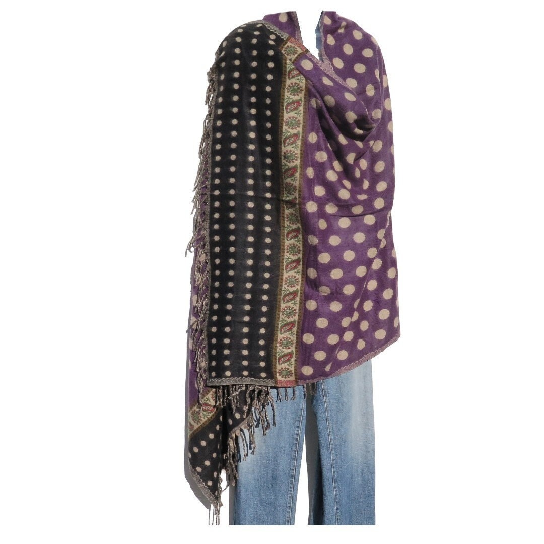 Throw | Shawl | Polka Dot Design | Yak + Sheep + Polar Fleece Wool Yarn ...