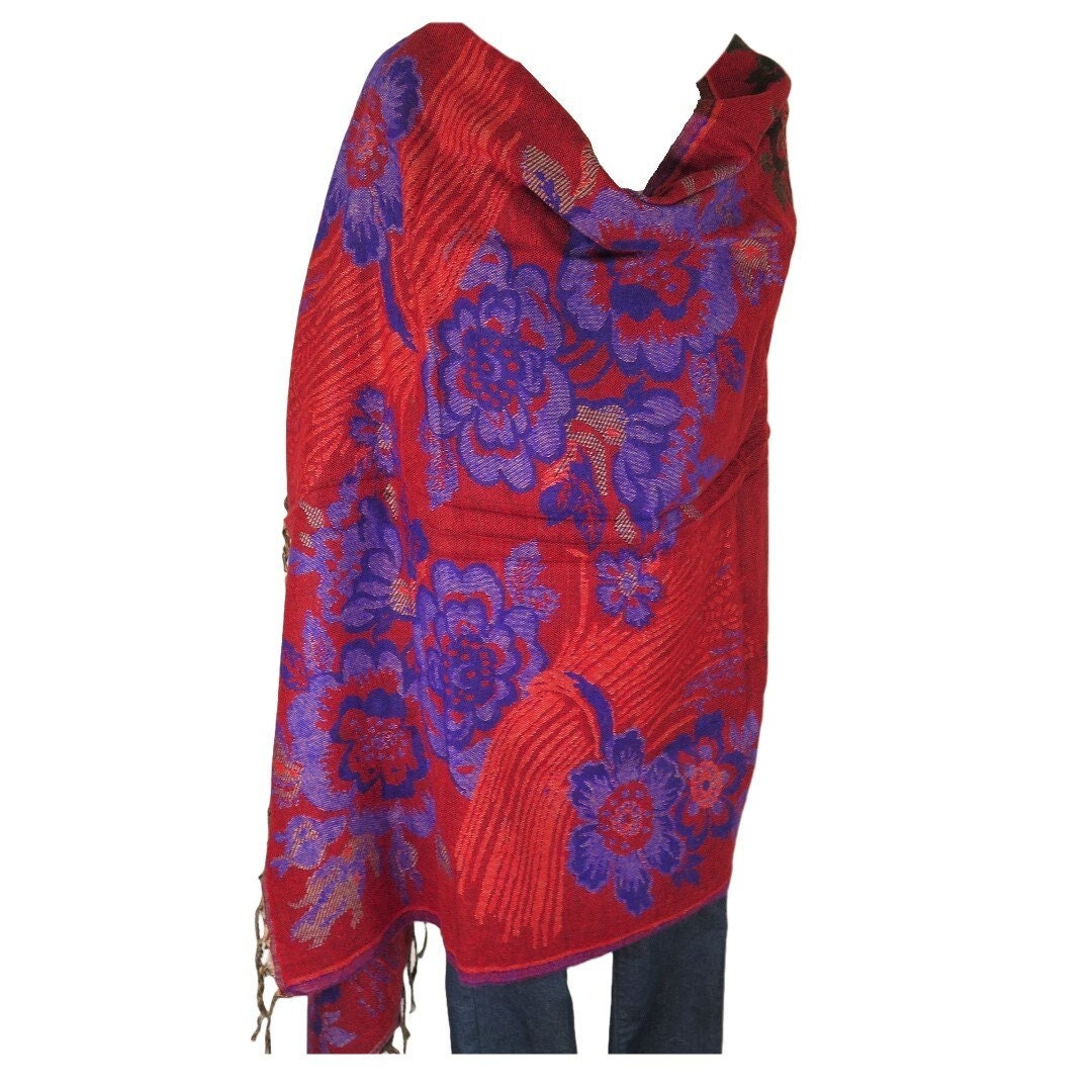 Throw | Shawl | Floral Design | Yak + Sheep + Polar Fleece Wool Yarn ...