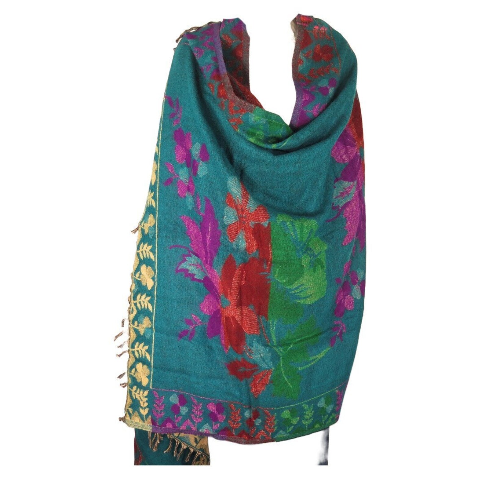 Throw | Shawl | Floral Design | Yak + Sheep + Polar Fleece Wool Yarn ...