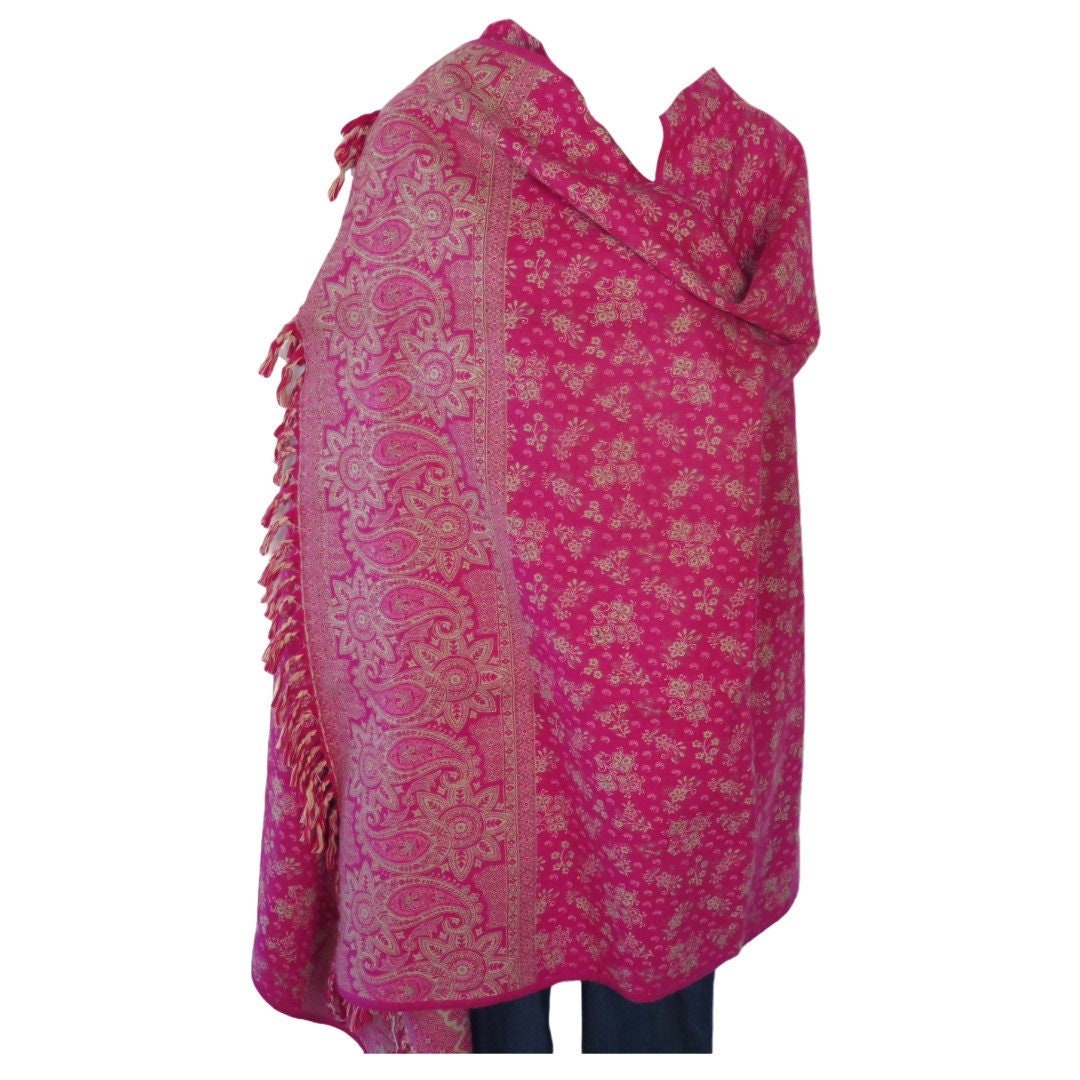 Throw Shawl Paisley Design Yak Sheep Polar Fleece Wool Yarn Blend ...