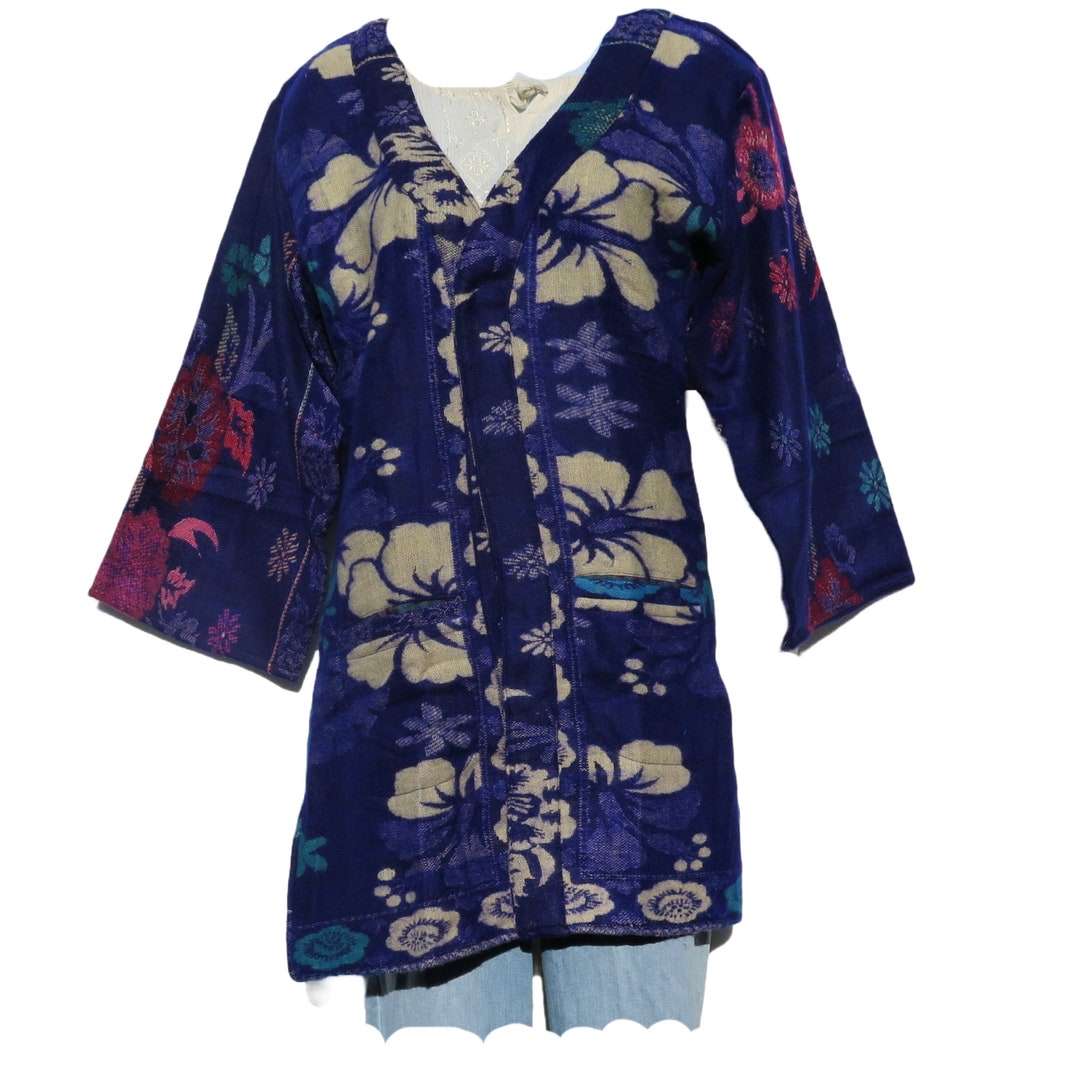 Jacket Kimono Style Boho 60s 3/4 Sleeve Handmade Yak + Sheep Wool Blend ...