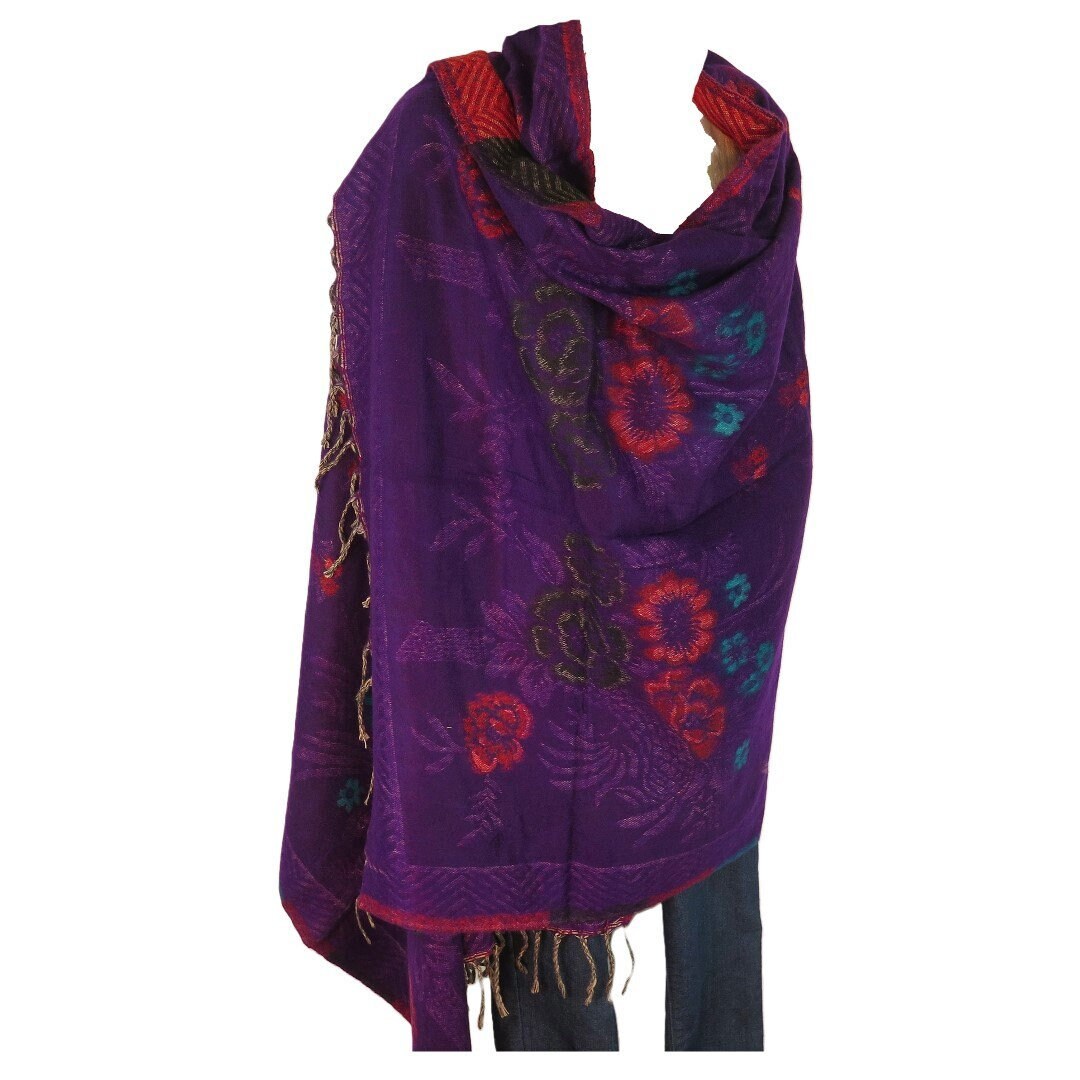 Throw Shawl Floral Design Yak Sheep Polar Fleece Wool Yarn Blend ...