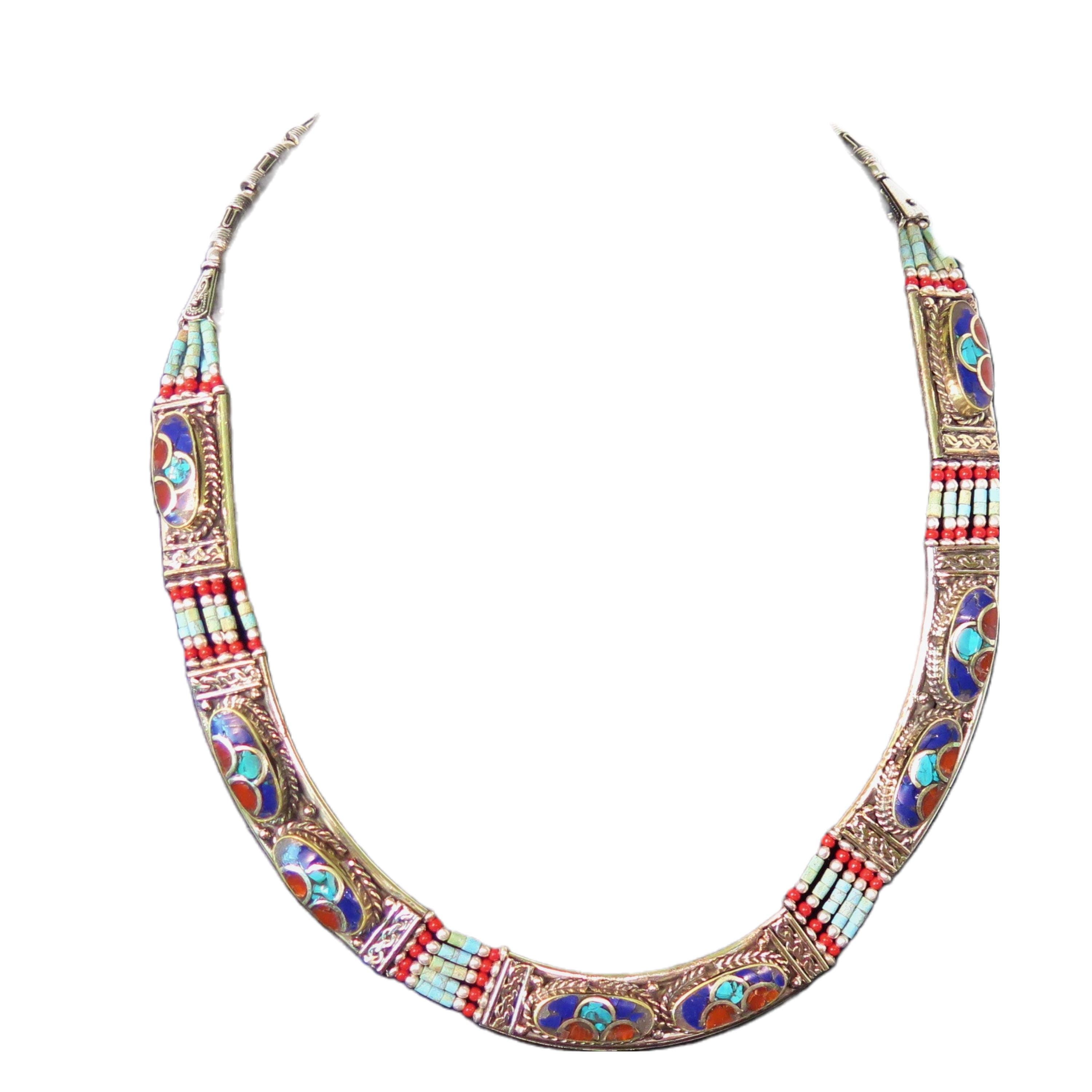 Necklace 5 Strand Inlaid Turquoise & Coral Stones in German Silver - Etsy