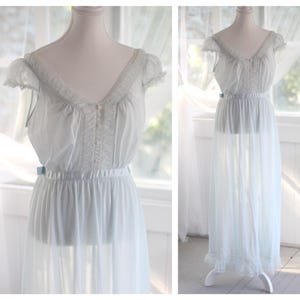 1950s Soft Cinderella Blue Cap Sleeve Princess Nightgown / a Line Tie ...