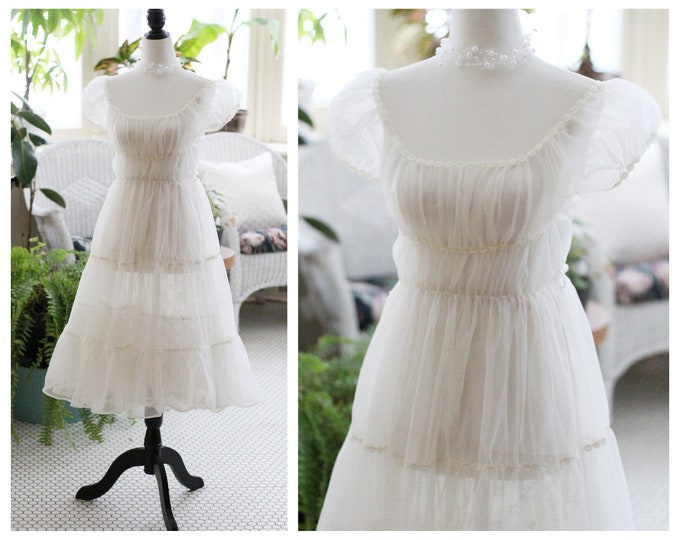 RESERVED - 1950s Soft White Fluffy Twin Roses Sheer Princess Nightgown ...