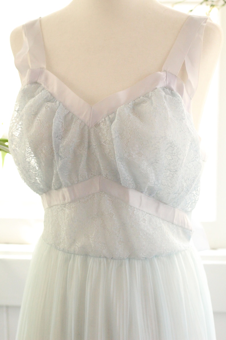 1960s Sky Blue Peignoir Set Pleated Maxi Empire Waist Princess Lingerie ...