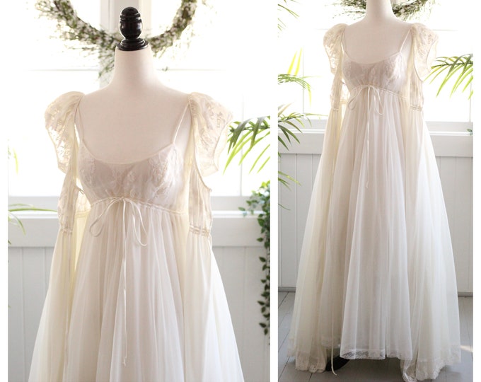 1960s Claire Sandra by Lucie Ann Ivory White Long Peignoir Set Full ...