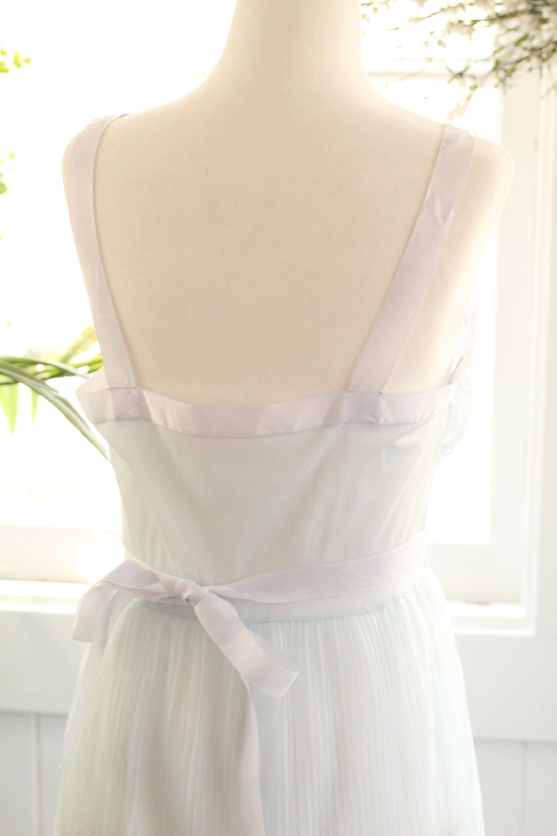1960s Sky Blue Peignoir Set Pleated Maxi Empire Waist Princess Lingerie ...