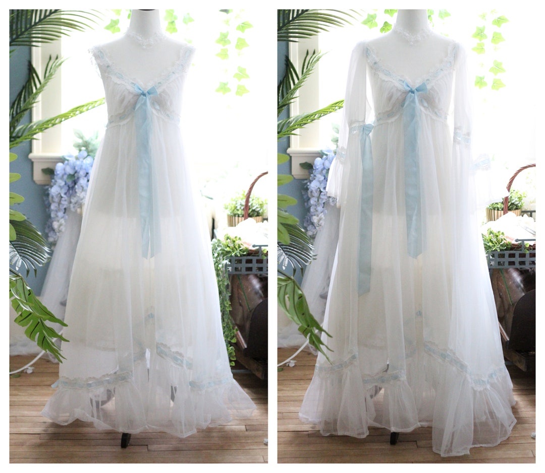 1960s White & Blue Regency Princess Peignoir Set / Long Bell - Etsy