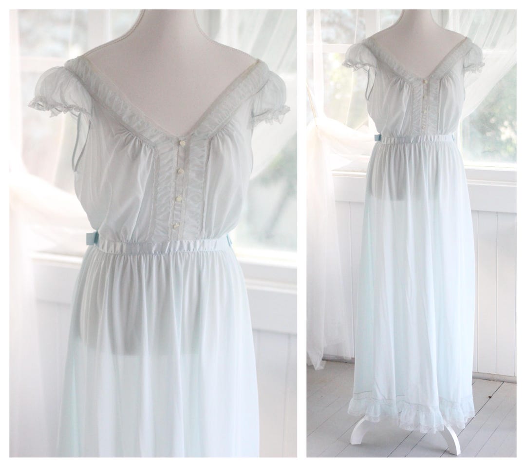 1950s Soft Cinderella Blue Cap Sleeve Princess Nightgown / a Line Tie ...
