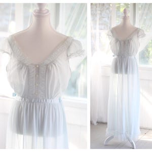 1950s Soft Cinderella Blue Cap Sleeve Princess Nightgown / a Line Tie ...