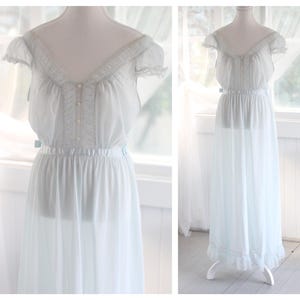 1950s Soft Cinderella Blue Cap Sleeve Princess Nightgown / a Line Tie ...