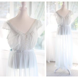 1950s Soft Cinderella Blue Cap Sleeve Princess Nightgown / a Line Tie ...
