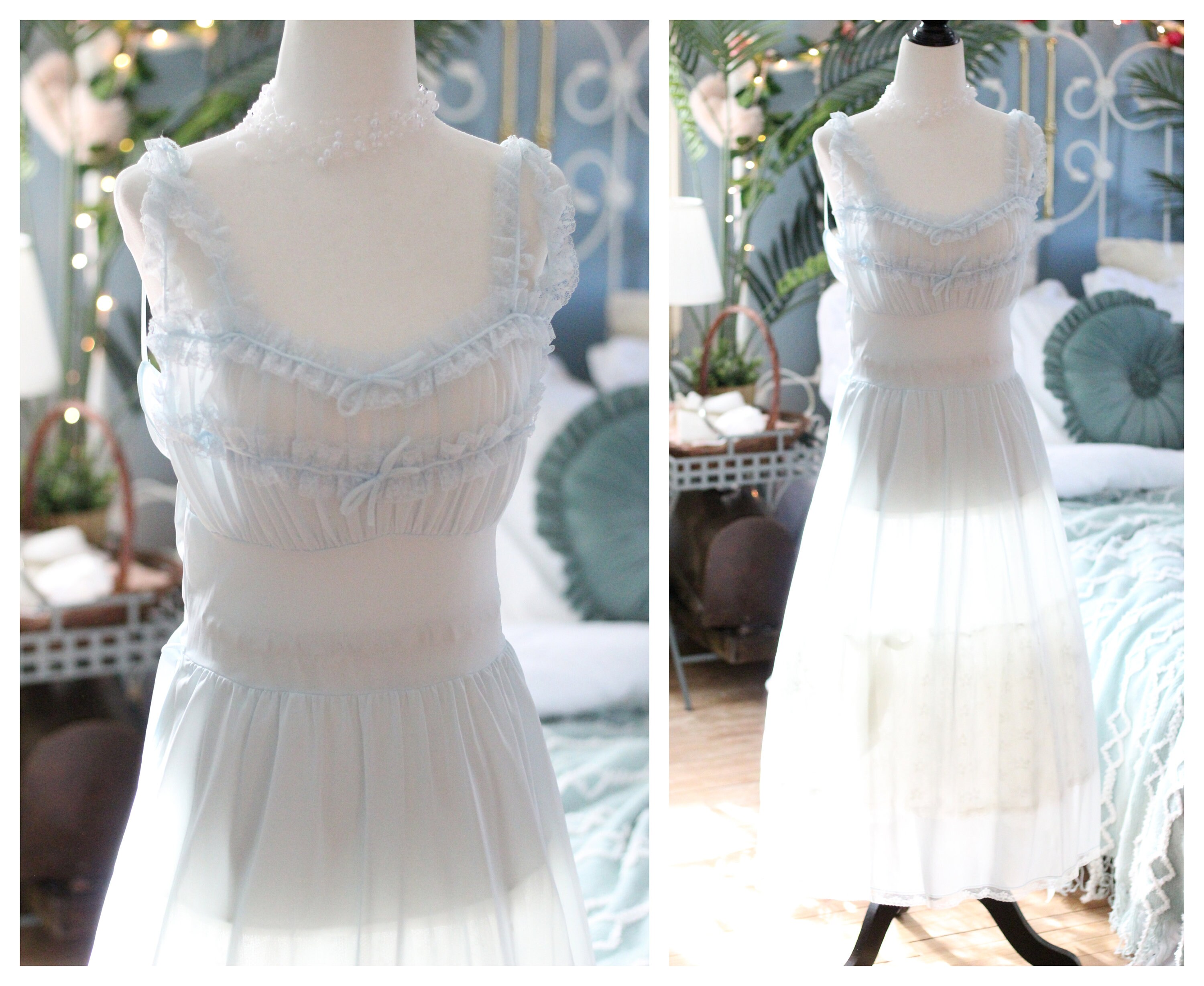1950s Ruffled Powder Blue Slip Dress / Empire Waist Babydoll - Etsy
