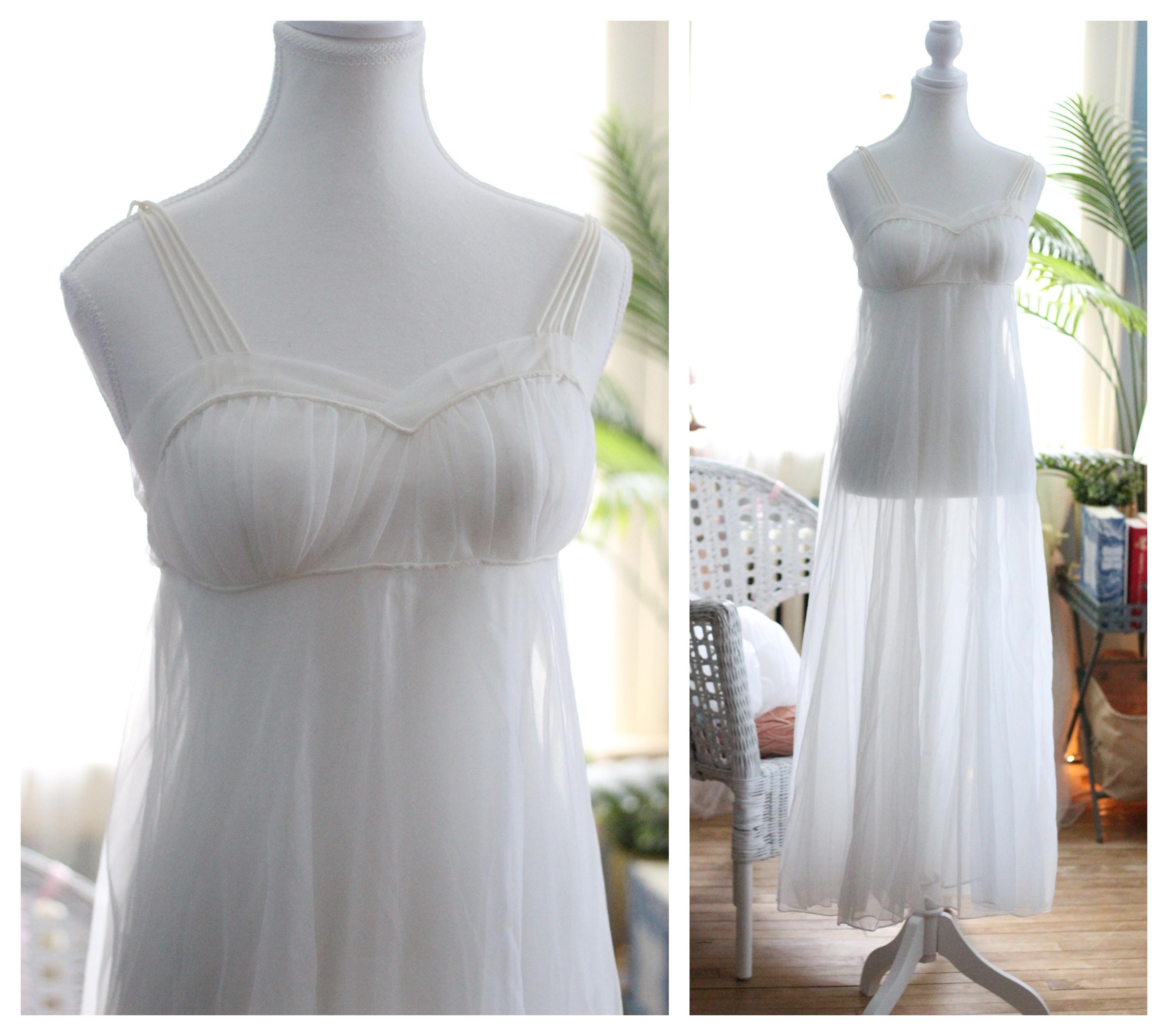 1960s Cloudy Soft White Layered Empire Waist Nightgown / Babydoll Maxi ...