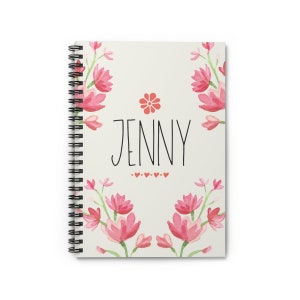 Personalized Notebook, Custom Name Pink Floral Spiral Notebook ...