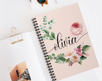 Custom Flower Notebook Personalized Custom Name Floral Spiral | Etsy