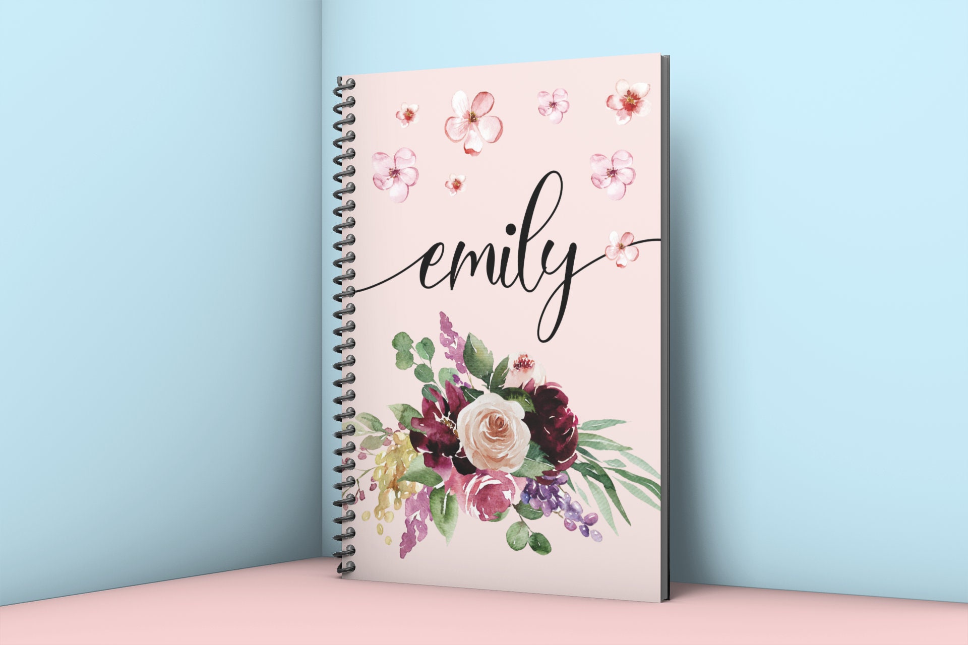 Custom Flower Notebook, Personalized Custom Name Floral Spiral Notebook ...