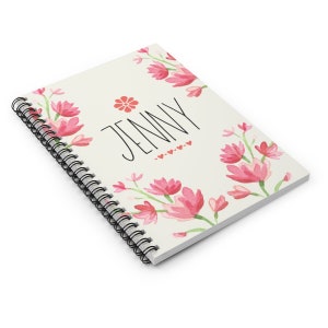 Personalized Notebook, Custom Name Pink Floral Spiral Notebook ...