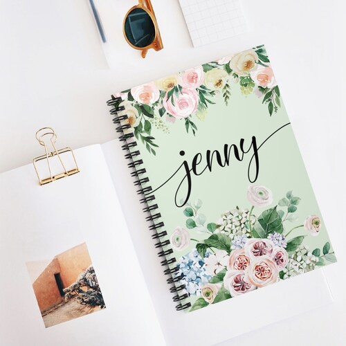 Personalized Notebook Custom Name Floral Spiral Notebook - Etsy