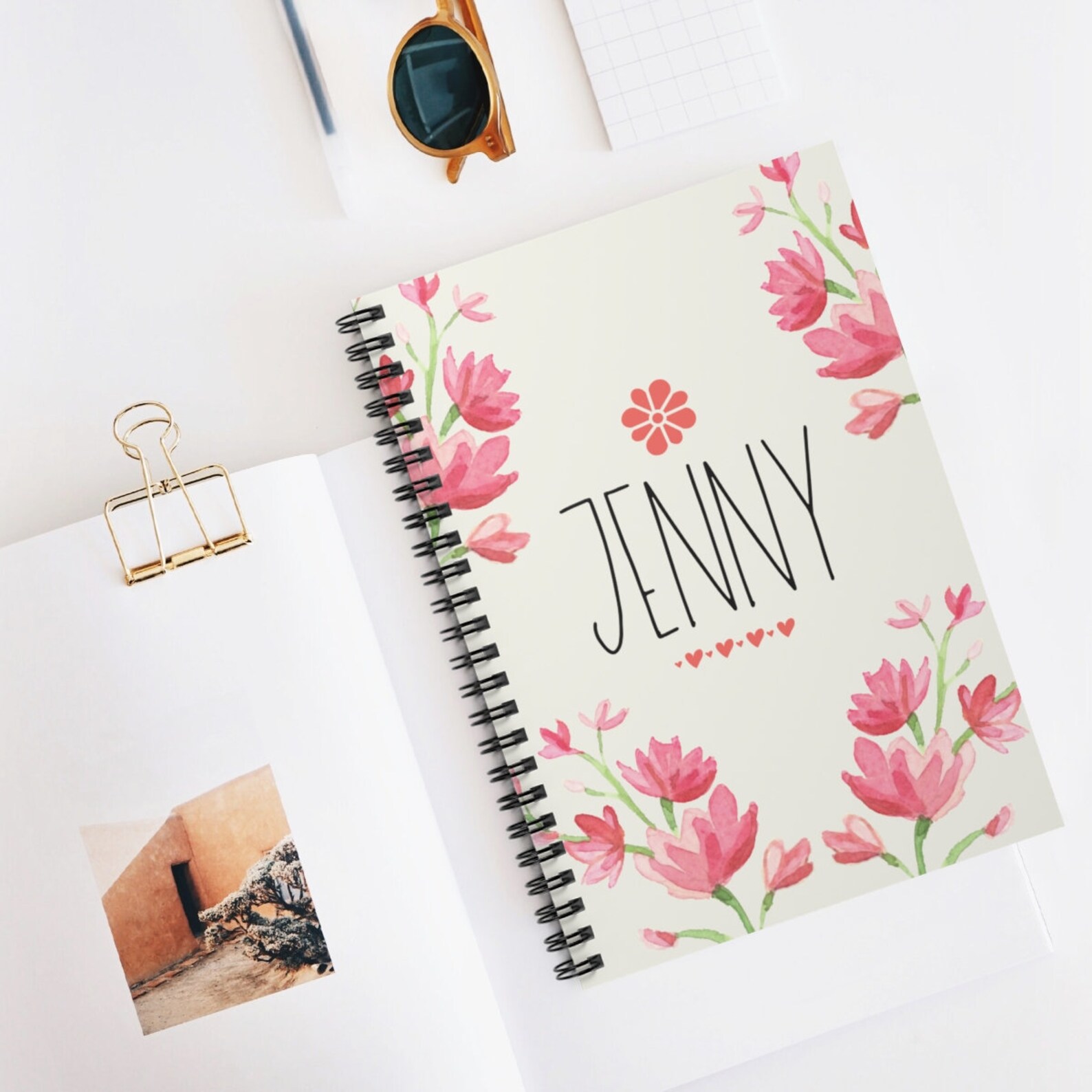 Personalized Notebook Custom Name Pink Floral Spiral - Etsy