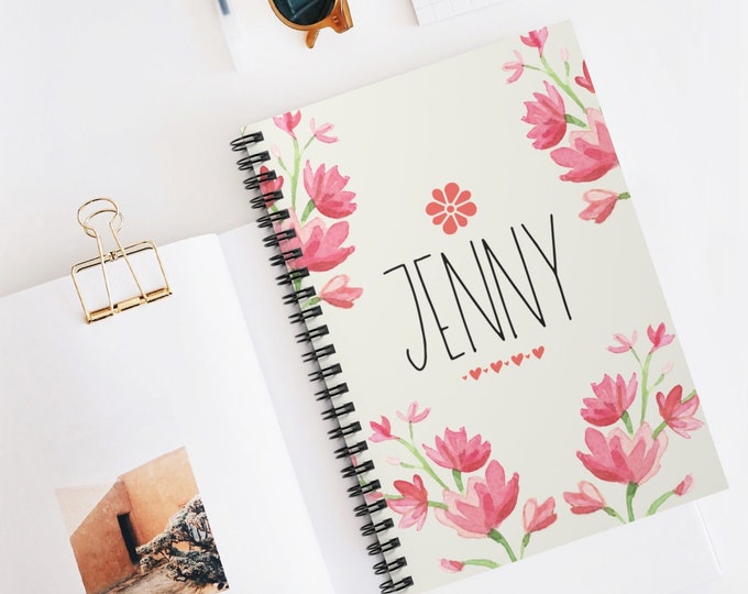 Personalized Notebook Custom Name Floral Spiral Notebook - Etsy