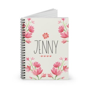 Personalized Notebook, Custom Name Pink Floral Spiral Notebook ...