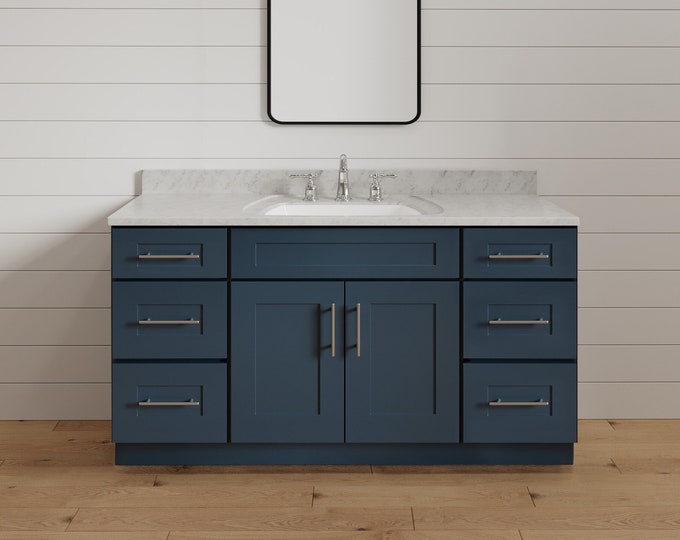 48 Bathroom Vanity, Navy Blue Shaker Vanity, Single Sink Base Cabinet ...