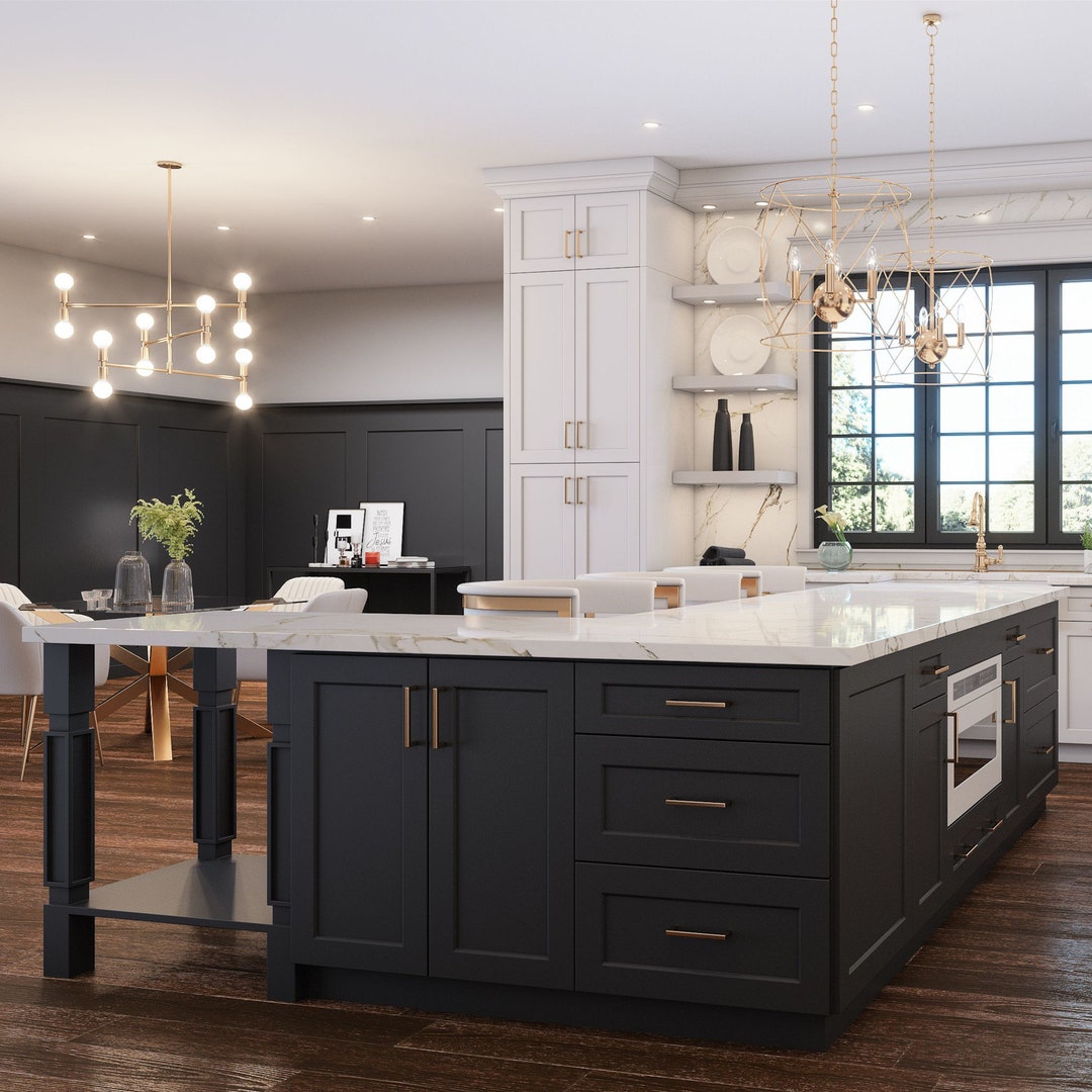Painted Black Shaker Kitchen Cabinets Solid Wood Cabinet With Drawers Farmhouse Mountain Home Style Cupboards Free Quote Etsy