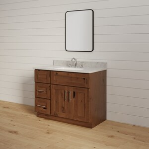 Rustic Shaker Vanity W/ Drawers on Left, Bathroom Vanity 36 Inch, Rustic Brown Cabinet, Solid ...