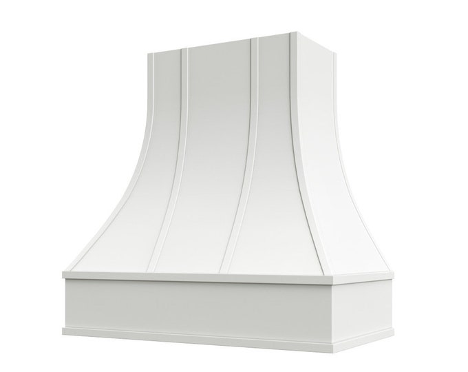 White Range Hood, Kitchen Hood, Vent Hood, Curved Strapped Stove Vent ...