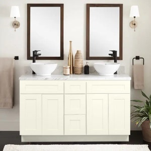 60 Inch Bathroom Vanity for Double Sinks, Antique White Shaker Cabinet ...