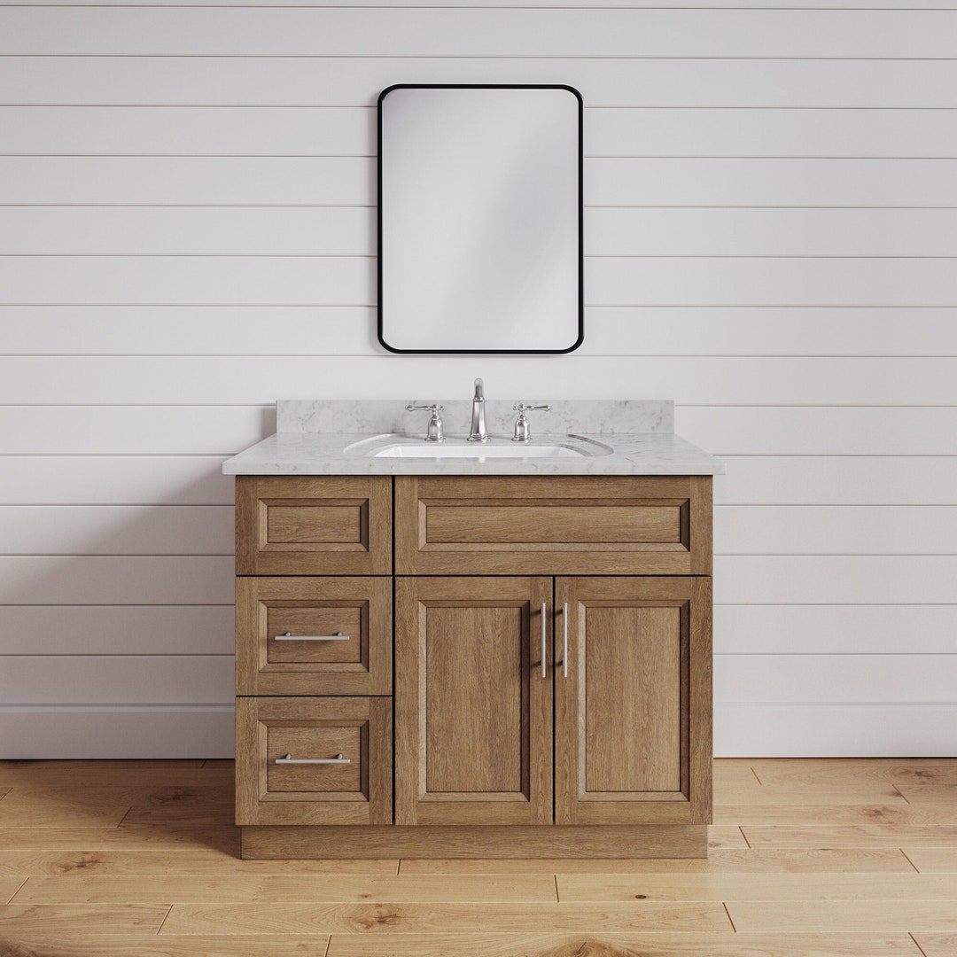 36 Inch Bathroom Vanity for Single Sink With Drawers on the Left, Brown ...
