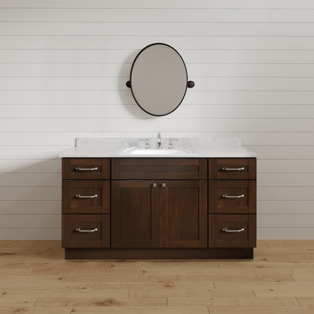 48 Inch Bathroom Vanity, Espresso Shaker Cabinet, Single Bowl Sink Base Vanity, Dark Brown ...