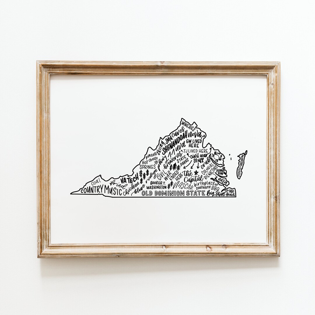 Illustrated Map of Virginia Art Print, Virginia State Map Art, Virginia ...