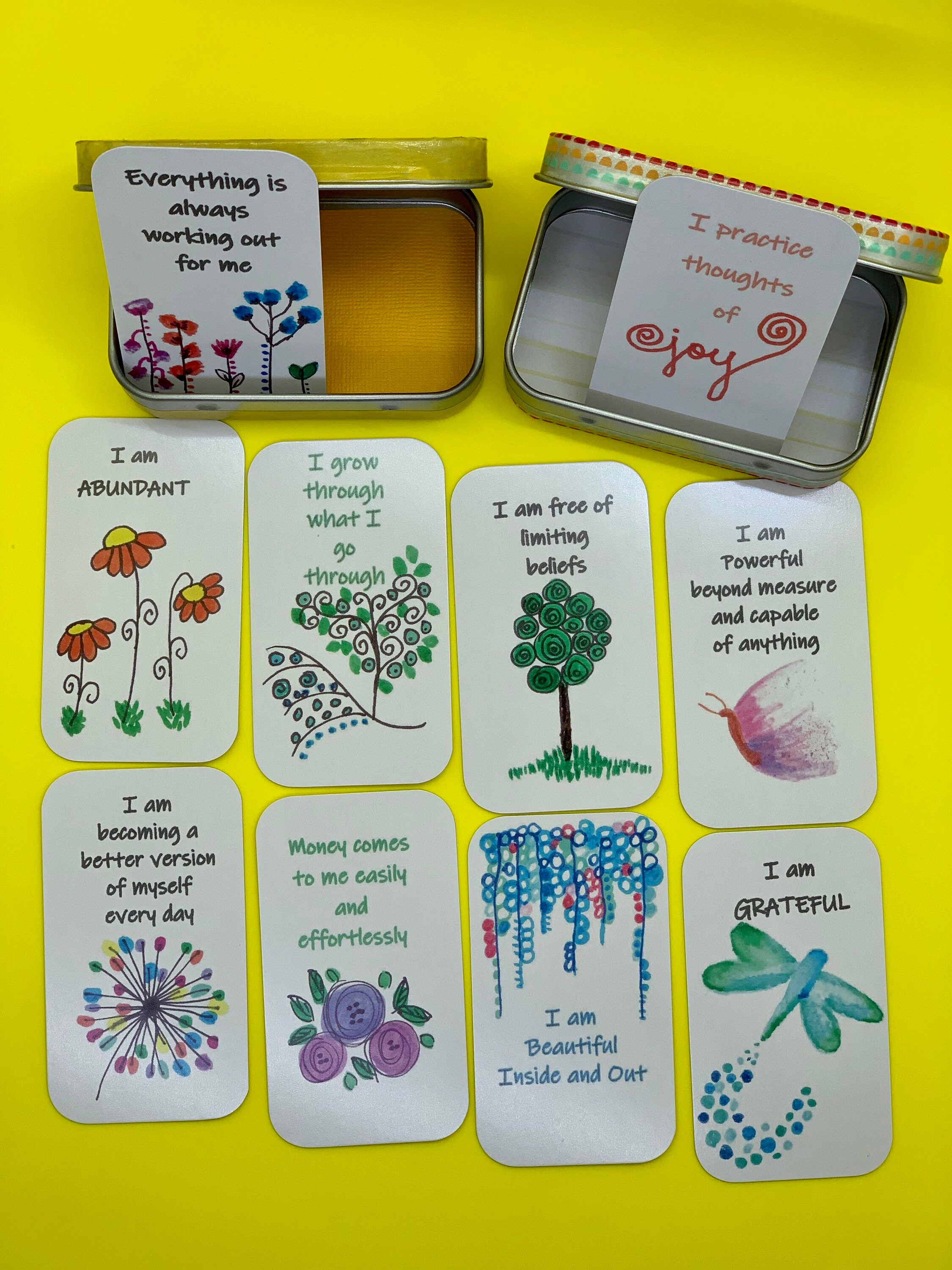 Affirmation Box with 21 Affirmation Cards Tree | Etsy