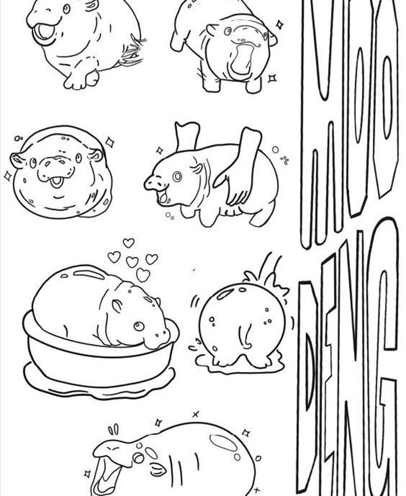 Moo Deng Hippo Coloring Sheet – Moo Deng Hippos Lovers Gift, Relaxing ...